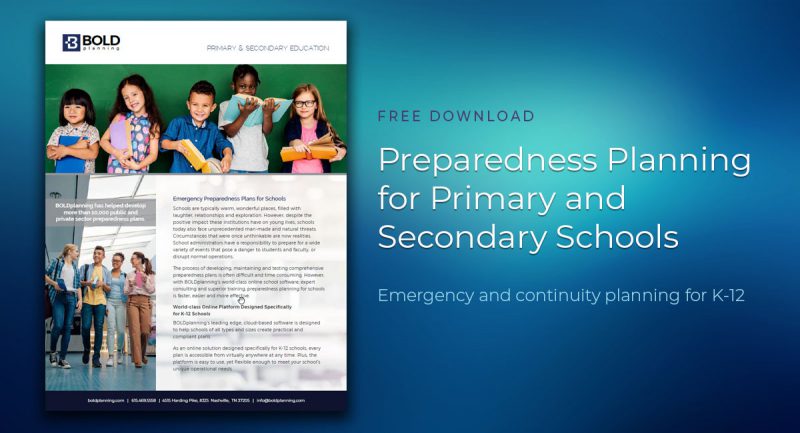 Preparedness Planning for Primary and Secondary Schools | BOLDplanning Inc.