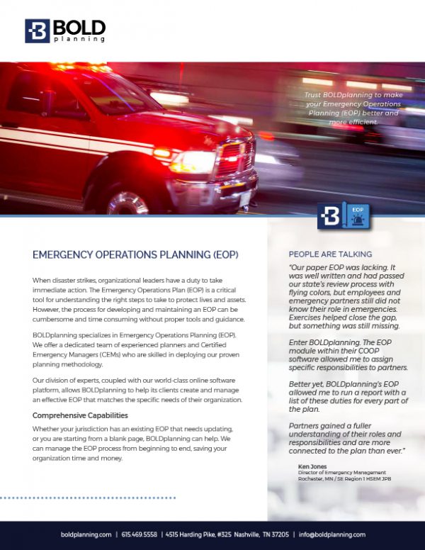 Emergency Operations Planning (EOP) | BOLDplanning Inc.